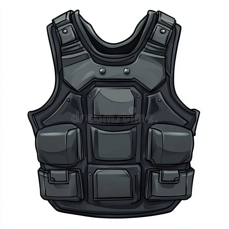 Cartoon-style Drawing of a Tactical Vest with Pockets and Compartments ...