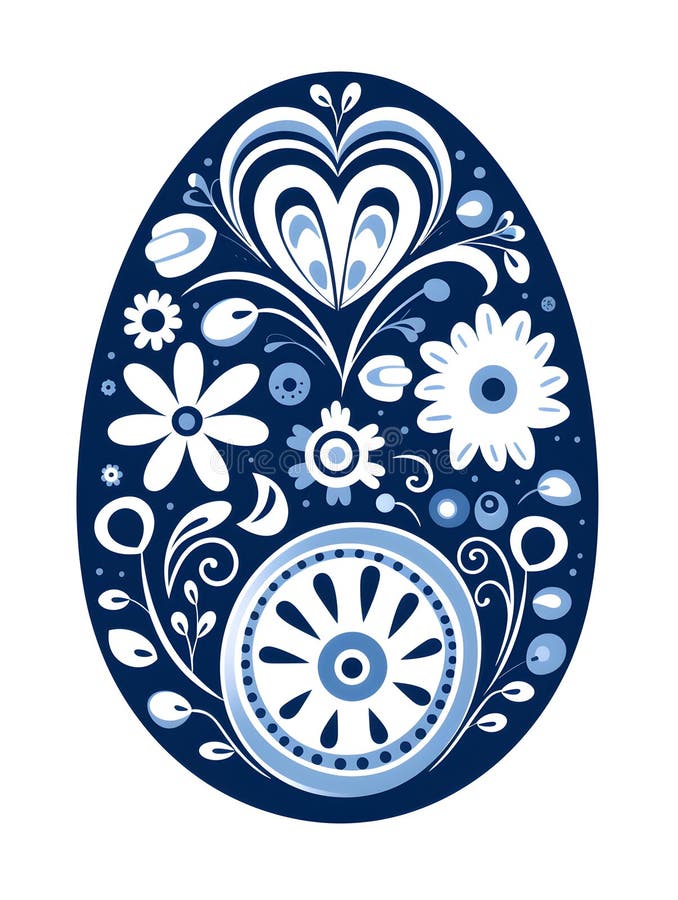 Cartoon Style Easter Egg in Navy Blue Colors on a White Background ...
