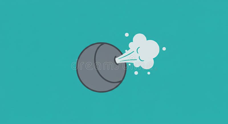 Cartoon Style Exploding Cannonball on Teal Background with Smoke ...