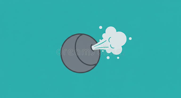 Cartoon Style Exploding Cannonball on Teal Background with Smoke ...