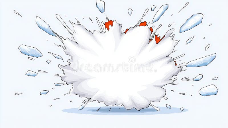 Cartoon Style Explosion Illustration with White Cloud and Shattered Ice ...
