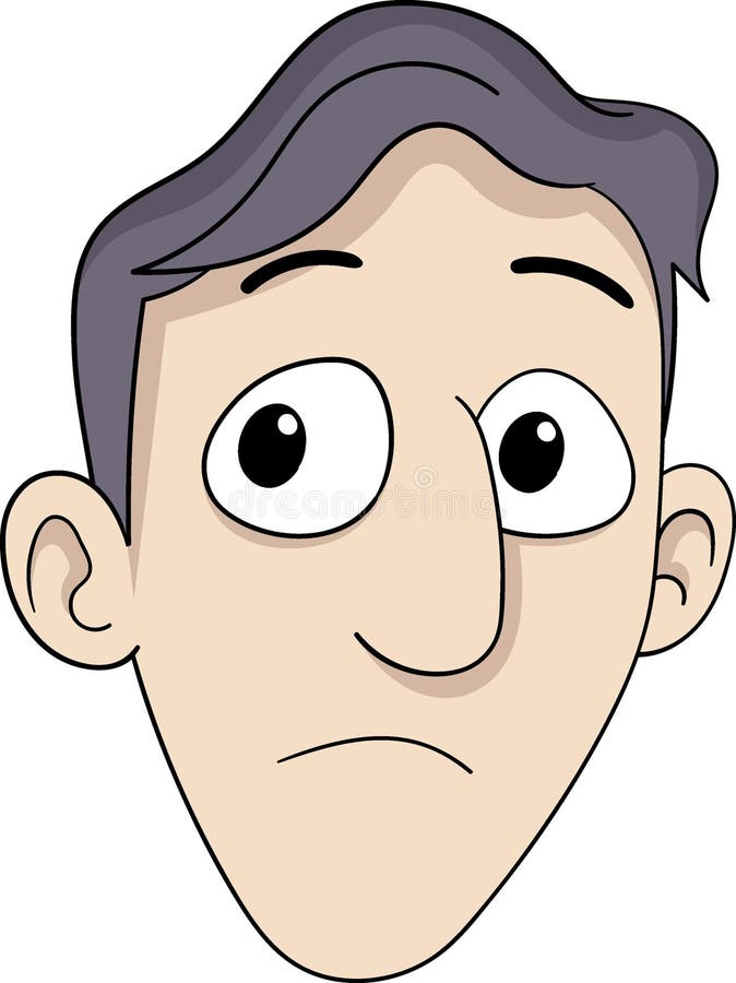 Cartoon Style Face of a Concerned Man with a Thoughtful Expression ...