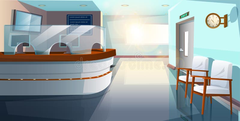 Cartoon Style Flat Hospital Reception Hall Stock Vector - Illustration ...