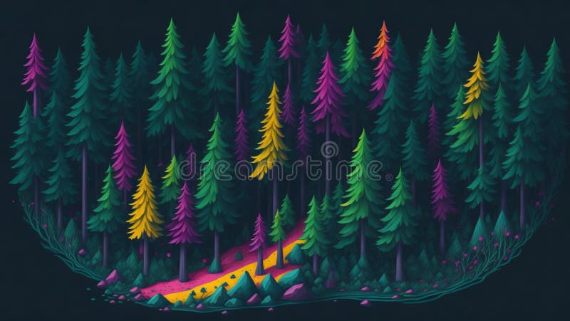 Cartoon Style Green Gradient Forest Generative AI Stock Illustration ...