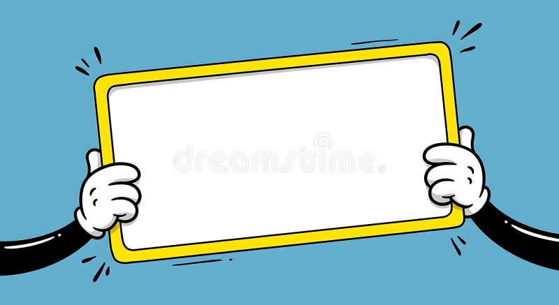 Cartoon-style Hands Holding a Rectangular Sign with a Yellow Border ...