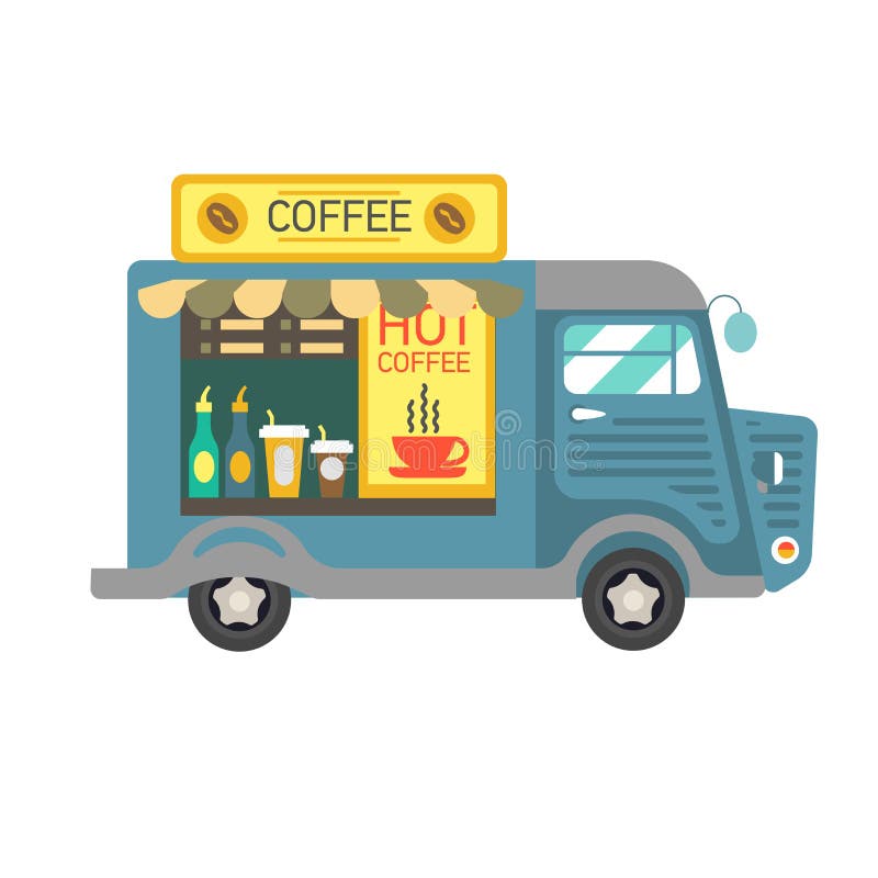 Cartoon Style Illustration Of A Coffee Van Side View. Stock Vector ...