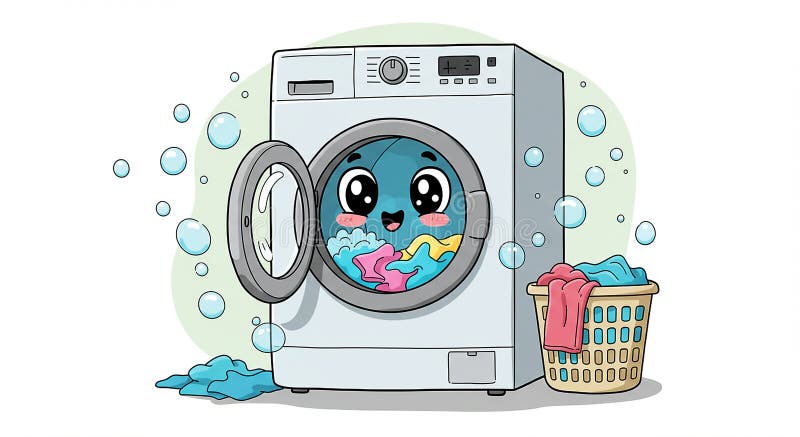 A Cartoon-style Illustration of a Front-loading Washing Machine with ...
