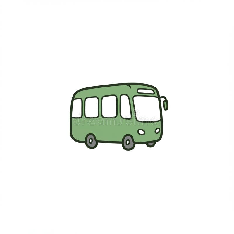 Cartoon-style Illustration of a Green Bus with Rounded Edges. it ...