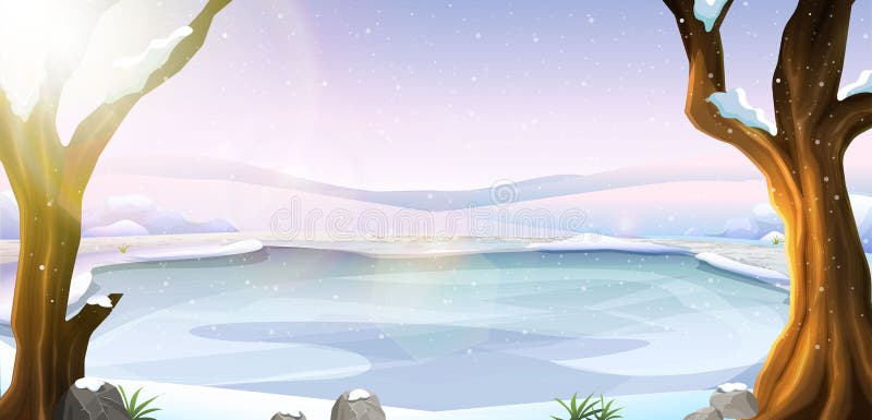 Cartoon Style Illustration of Ice Skating Rink among Trees and ...