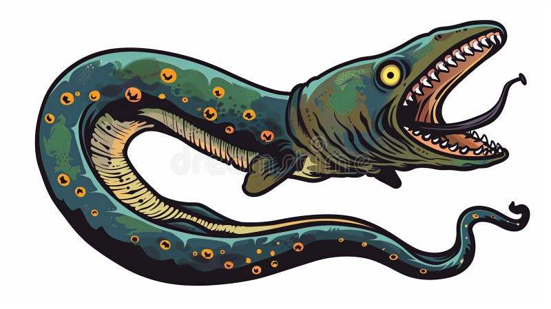 A Cartoon Style Illustration of a Moray Eel Attacking, with Exaggerated ...