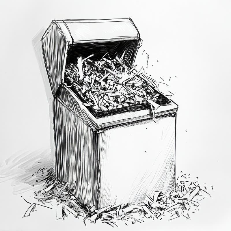 Cartoon-style Illustration of an Overflowing Trash Can Filled with ...
