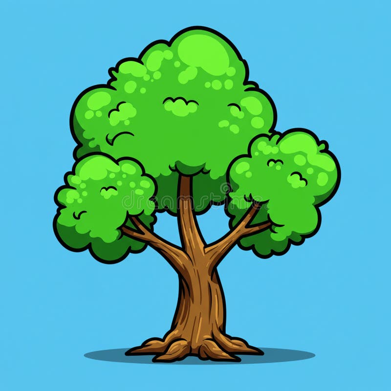A Cartoon-style Illustration of a Tree Against a Blue Background. the ...