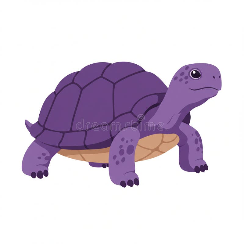 Cartoon-style Illustration of a Turtle with a Purple Shell and Limbs ...