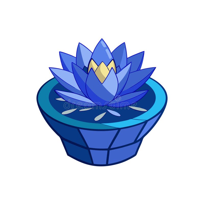 Stylized Blue Lotus Flower in a Pot Stock Illustration - Illustration ...