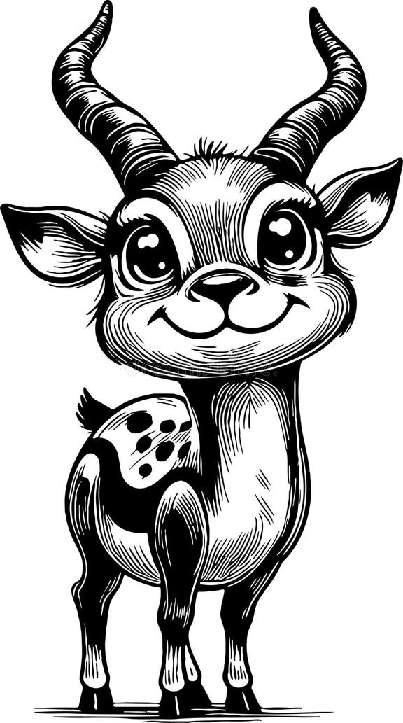 Cheerful Impala Stands and Looks with Big Eyes Vector Stencil Drawing ...