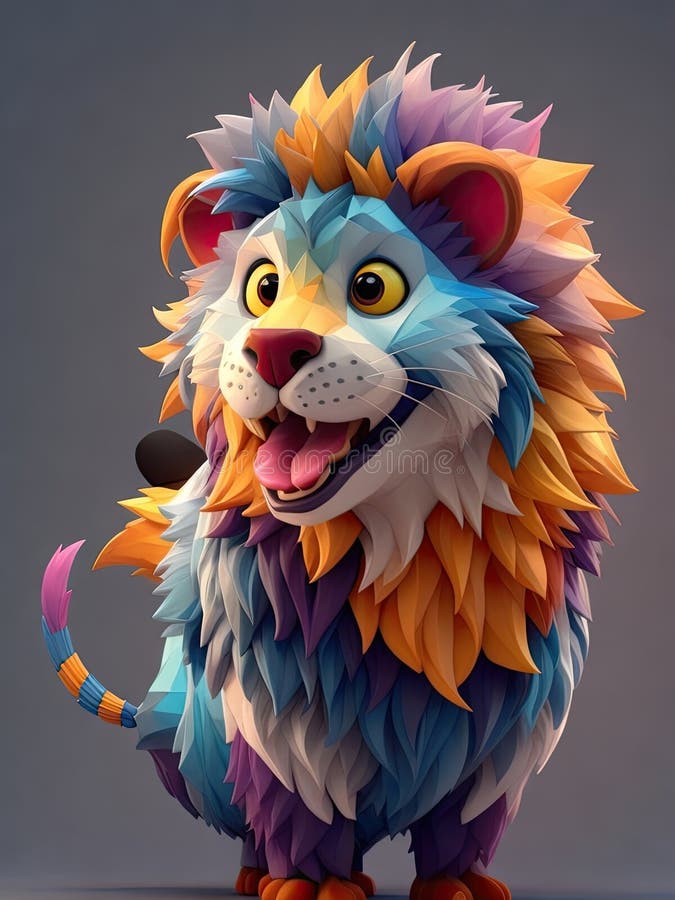 Cartoon Style Lion, Colorful 3d Illustration Stock Illustration ...