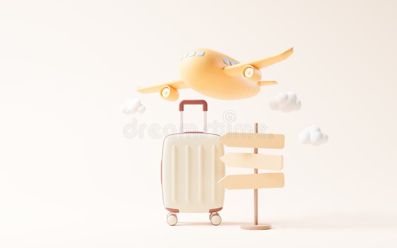 Cartoon Style Luggage with Travel Theme, 3d Rendering Stock ...