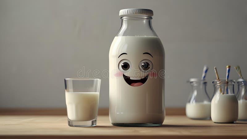 Cartoon Style Milk Bottle and Glass of Milk Stock Illustration ...