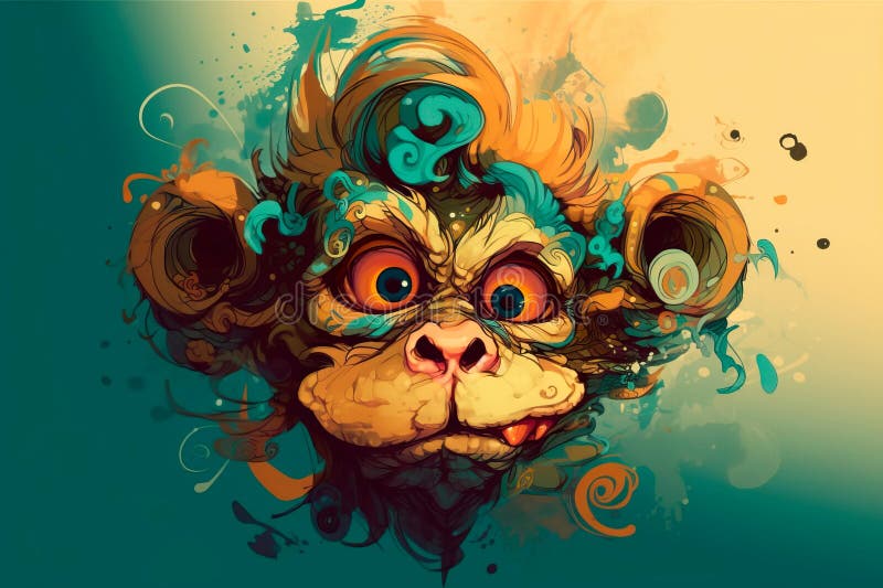 Cartoon Style of Monkey Printing Card Featuring Generative AI Stock ...