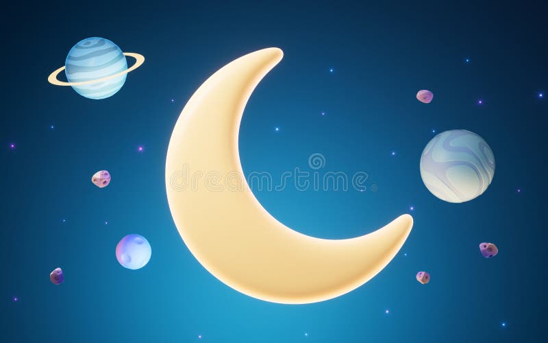 Cartoon Style Moon in the Outer Space, 3d Rendering Stock Illustration ...