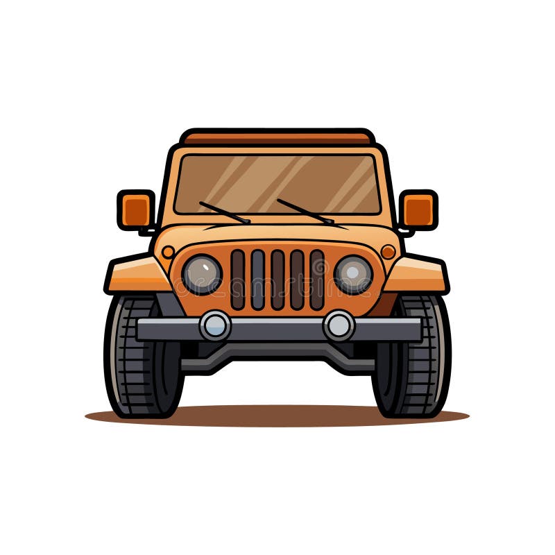 Cartoon Style Orange Jeep Illustration, Front View Stock Illustration ...