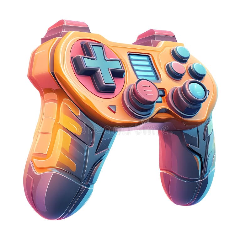 Cartoon Style Orange and Pink Game Controller with Directional Pad and ...