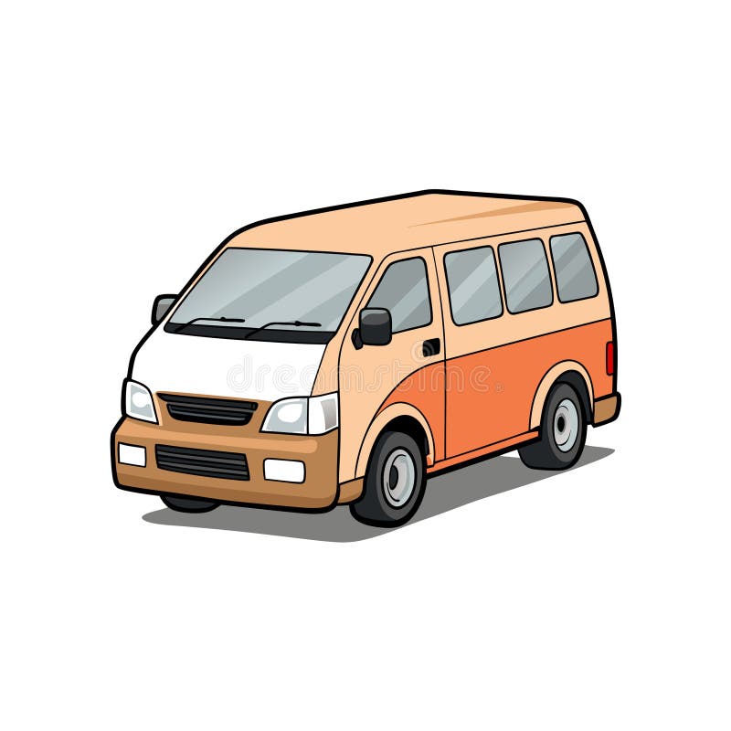 Cartoon Style Orange and White Minivan Illustration Stock Illustration ...