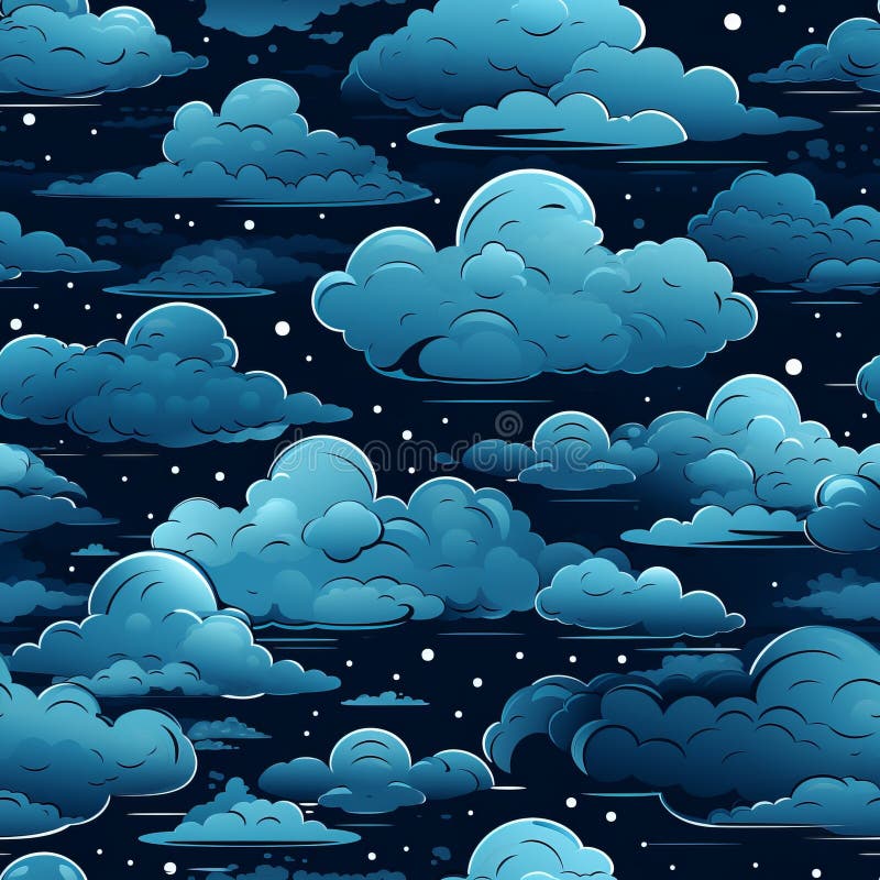Cartoon Style Pattern with Cute Fluffy Clouds and Stars for Background ...