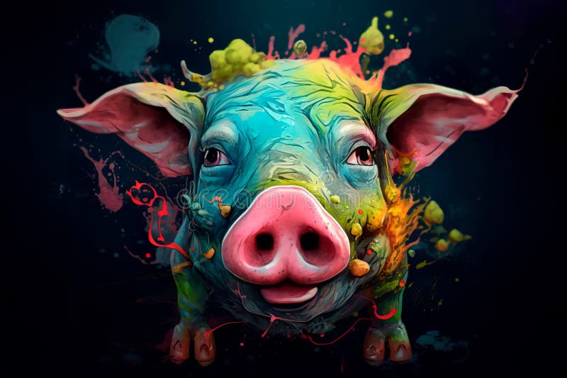 Cartoon Style of Pig Printing Card Featuring Generative AI Stock ...