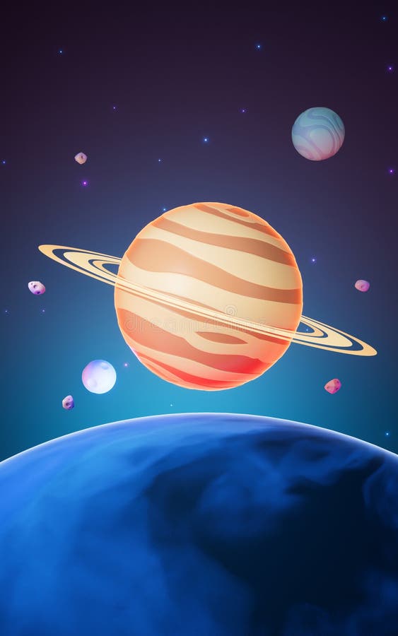 Cartoon Style Planet in the Outer Space, 3d Rendering Stock ...