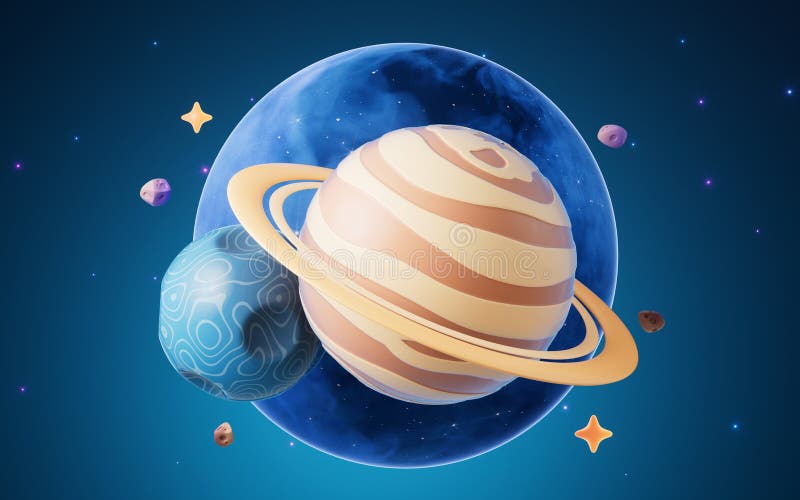 Cartoon Style Planet in the Outer Space, 3d Rendering Stock ...