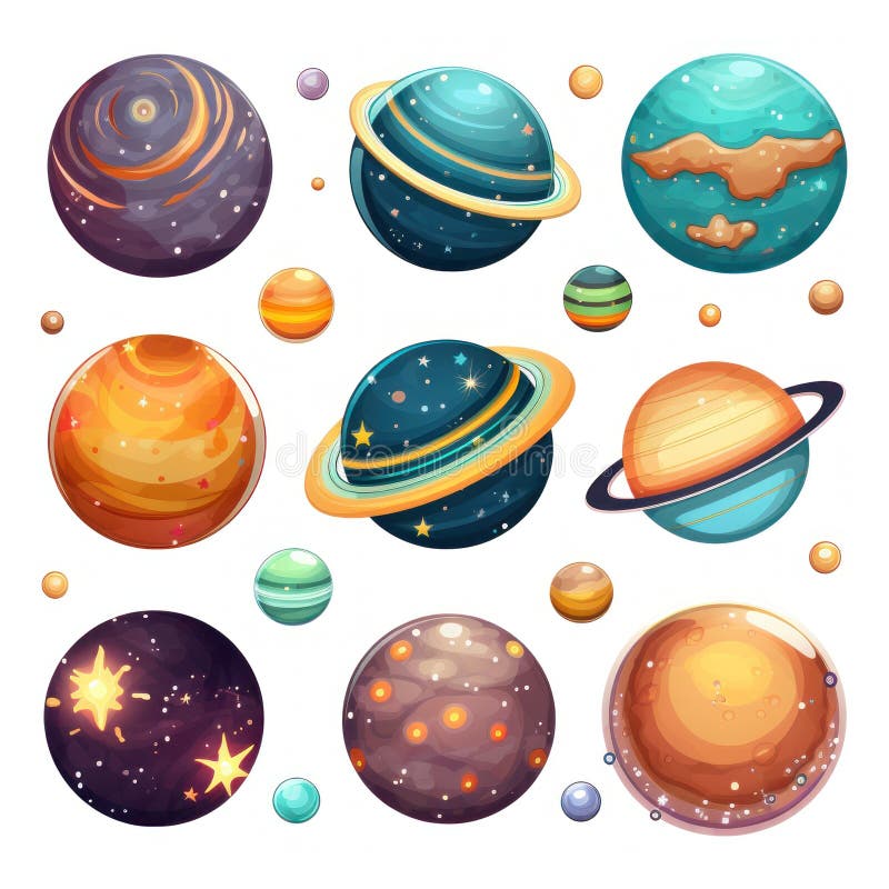 Cartoon Style Planets and Galaxies AI Generated Stock Illustration ...