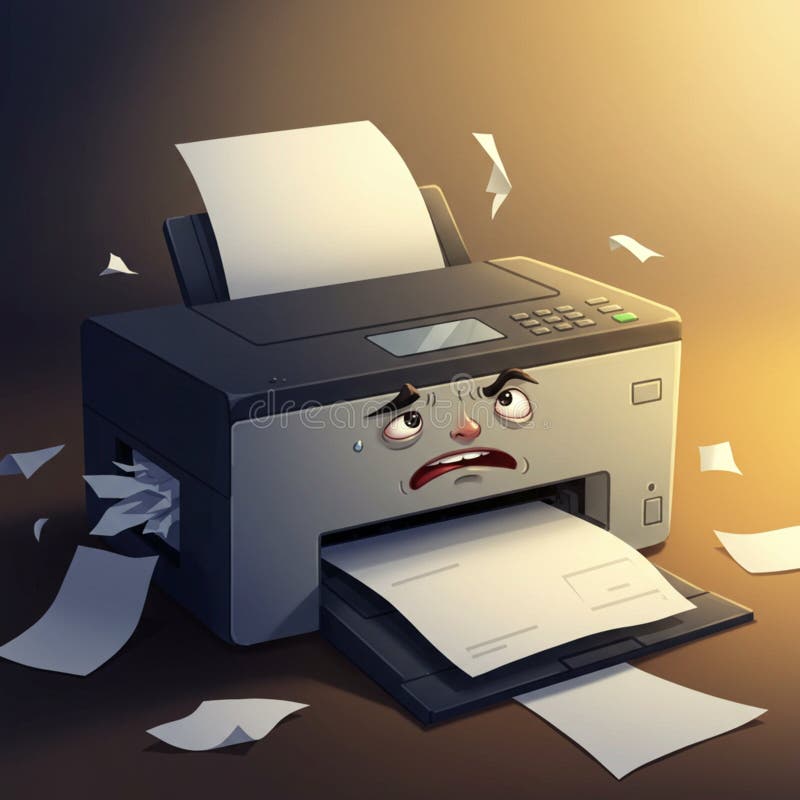 A Cartoon-style Printer with a Frustrated Expression Has Eyes, a Mouth ...