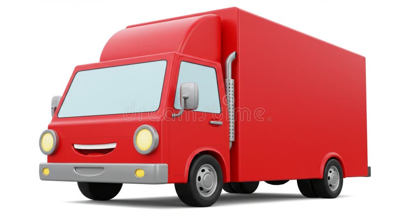 A Cartoon-style Red Delivery Truck with a Smiling Face on the Front. it ...