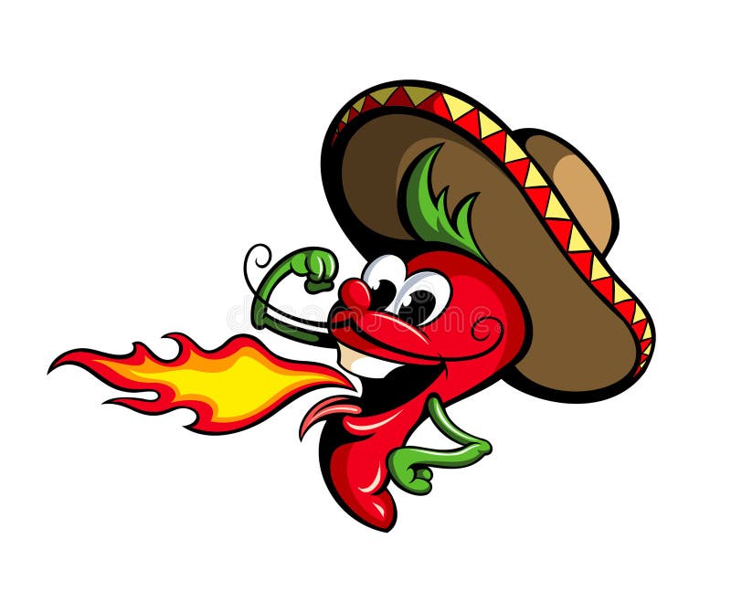 Cartoon Style Red Hot Pepper Character With Sombrero Hat Hot Sauce Vector Logo Stock Vector