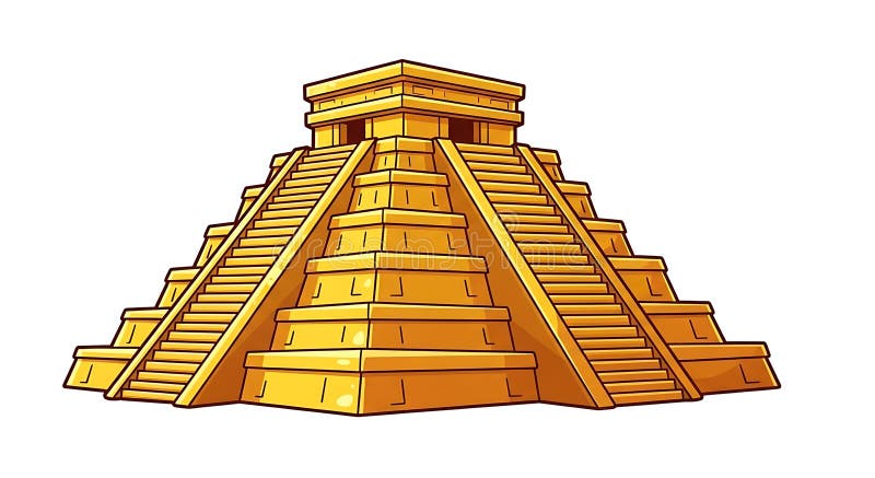 Cartoon Style Mayan Pyramid Illustration on Plain White Background ...
