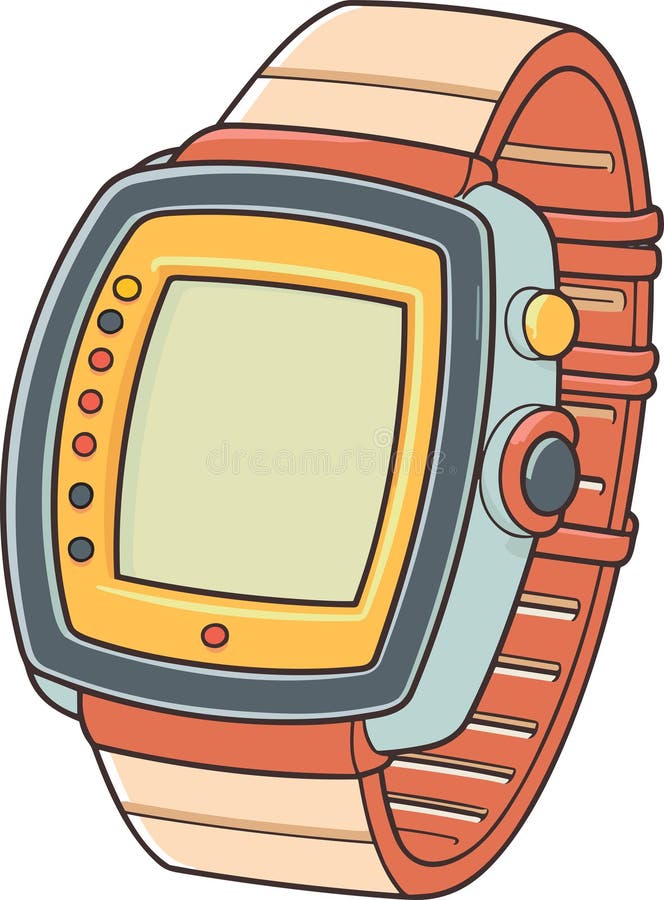 Cartoon Style Retro Digital Wrist Watch with Empty Screen Vector Stock ...