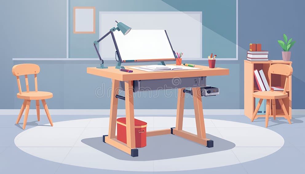 A Cartoon-style School Drafting Table with an Ergonomic and Versatile ...