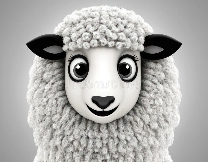Cartoon-style Sheep with a Cheerful Expression, Featuring Large Stock ...