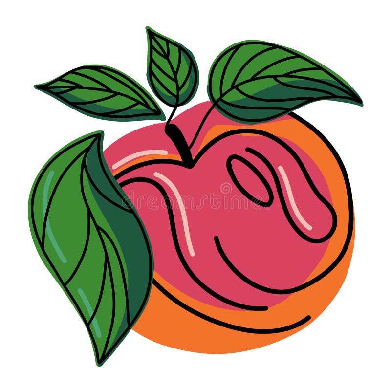 Cartoon Style Single Apple with Black Outline Stock Vector ...