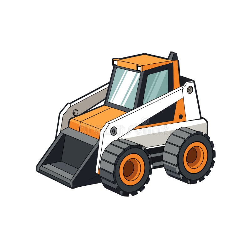 Cartoon Style Skid Steer Loader Isolated on White Stock Illustration ...
