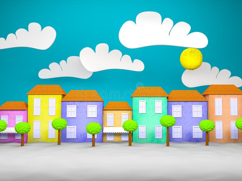 Cartoon style small town stock illustration. Illustration of modern ...