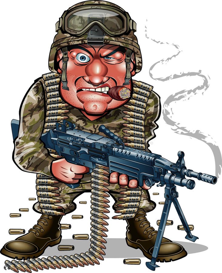 Cartoon Style Soldier with Light Machine Gun Stock Vector ...