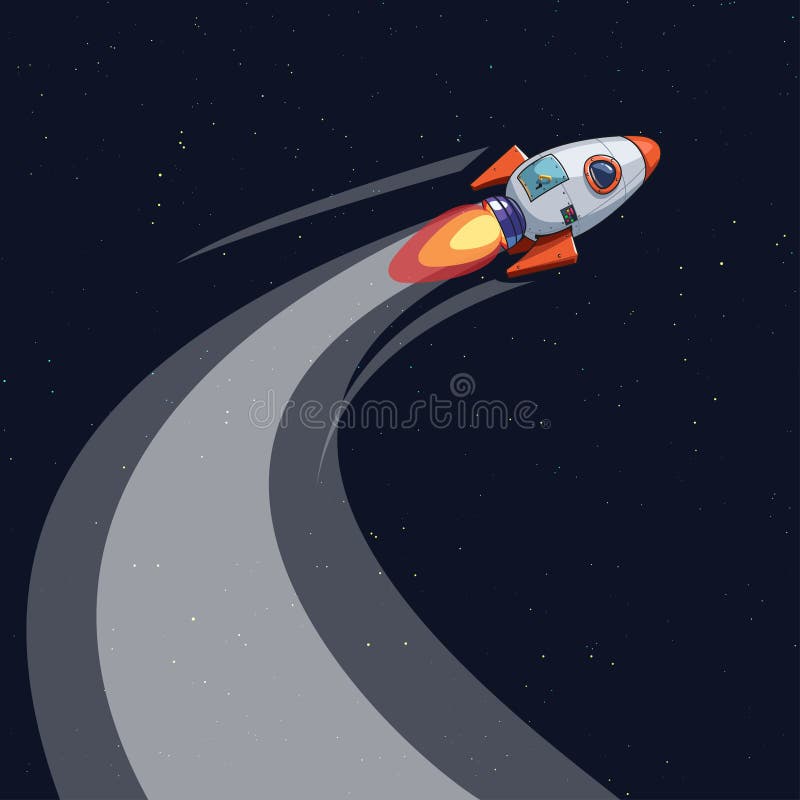 Cartoon Style Space Rocket Flying in Space Stock Vector - Illustration ...