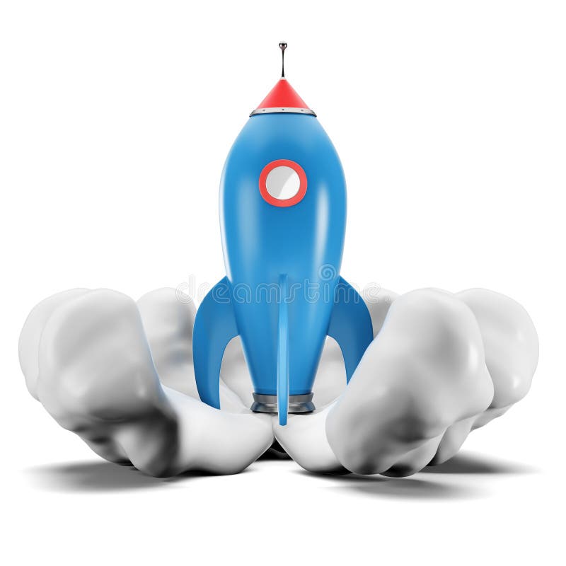 Cartoon Style Space Rocket Launch Isolated on White Background Stock ...