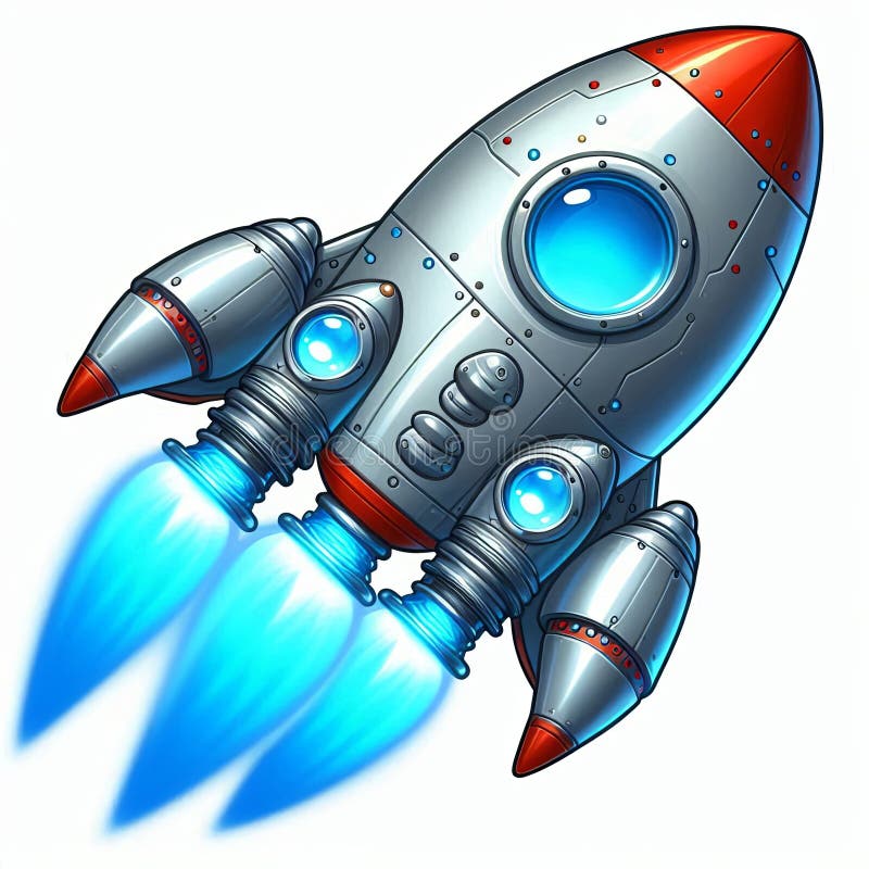 Cartoon-Style Spaceship Launch Stock Illustration - Illustration of ...