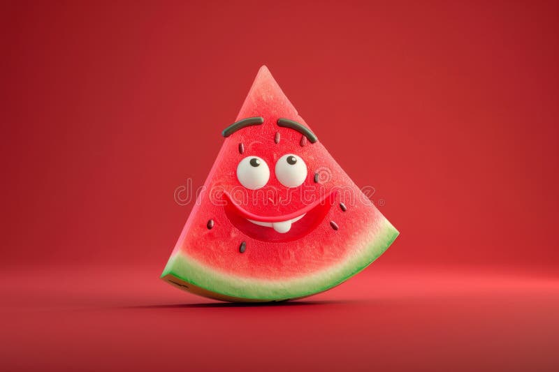 Cartoon Style Stylized Triangular Piece of Watermelon with a Funny ...