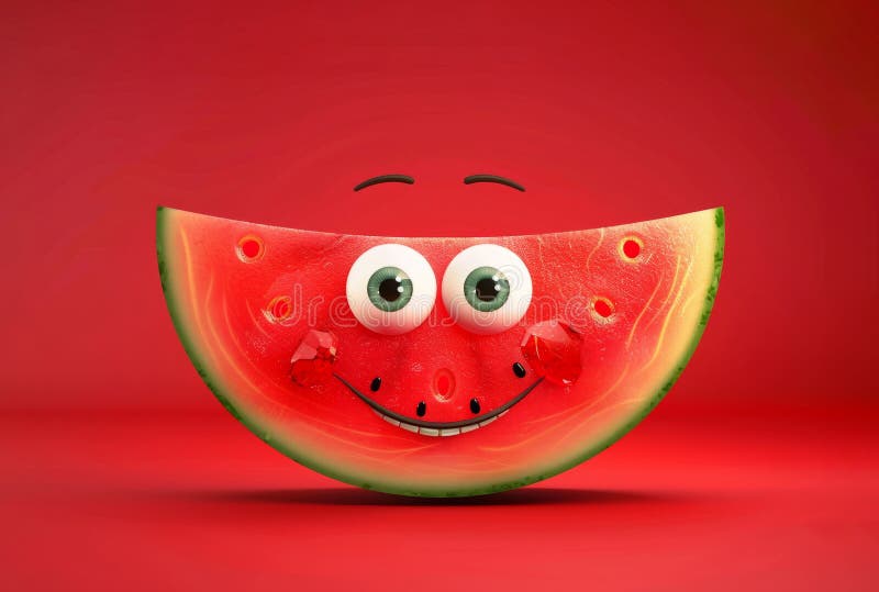 Cartoon Style Stylized Triangular Piece of Watermelon with a Funny ...