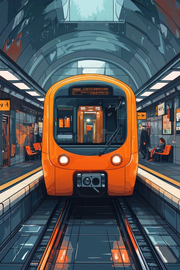 Cartoon Style Subway Train Approaching an Empty Platform Stock Image ...