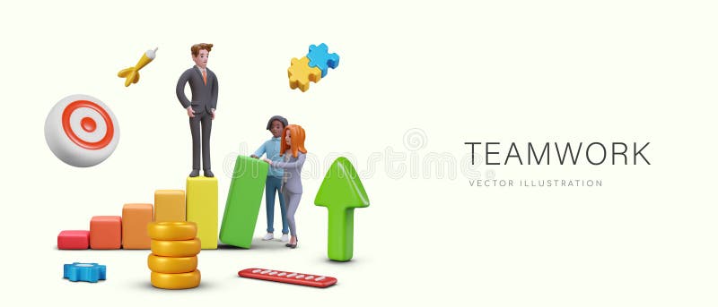 Cartoon Style Teamwork Concept. Employees Perform Tasks in Friendly ...